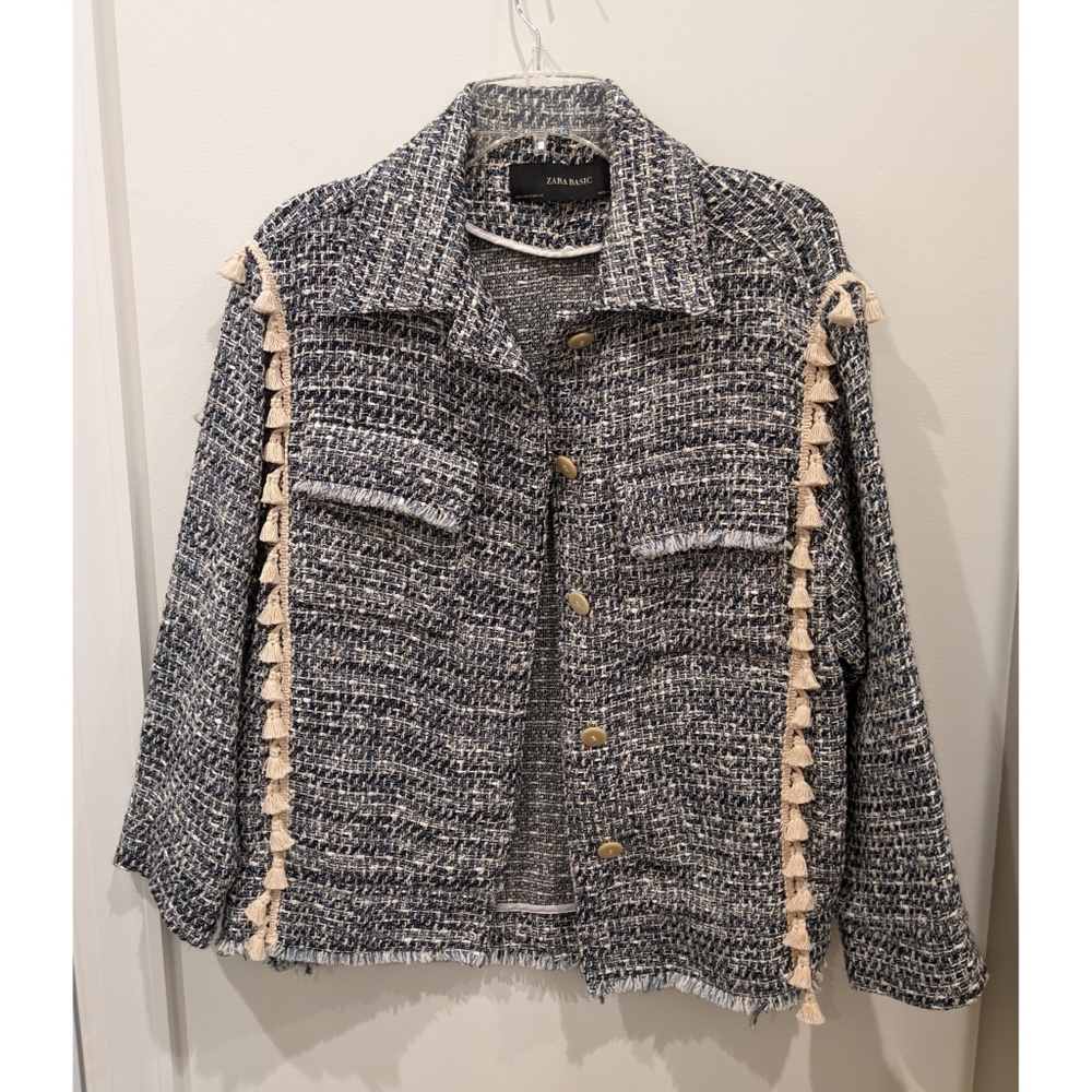 Zara Tweed Jacket With Fringe Trim - Gem